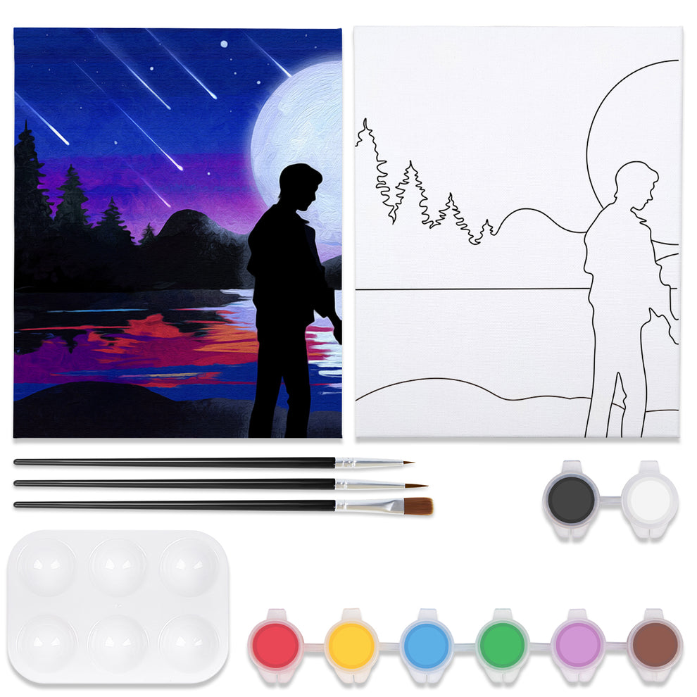 Starry Night Couple Paint Party Kits Pre Drawn Canvas Paint and Sip fo